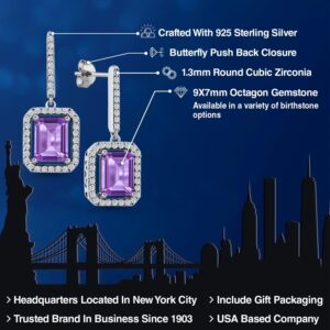 Gem Stone King 925 Sterling Silver Gemstone Birthstone Earrings | Emerald Cut 9X7MM | Drop Dangle Earrings for Women