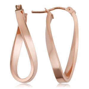 10k rose gold polished finish twist oval hoop earrings