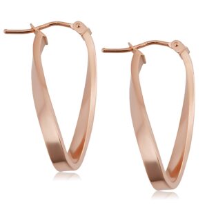 10k Rose Gold Polished Finish Twist Oval Hoop Earrings