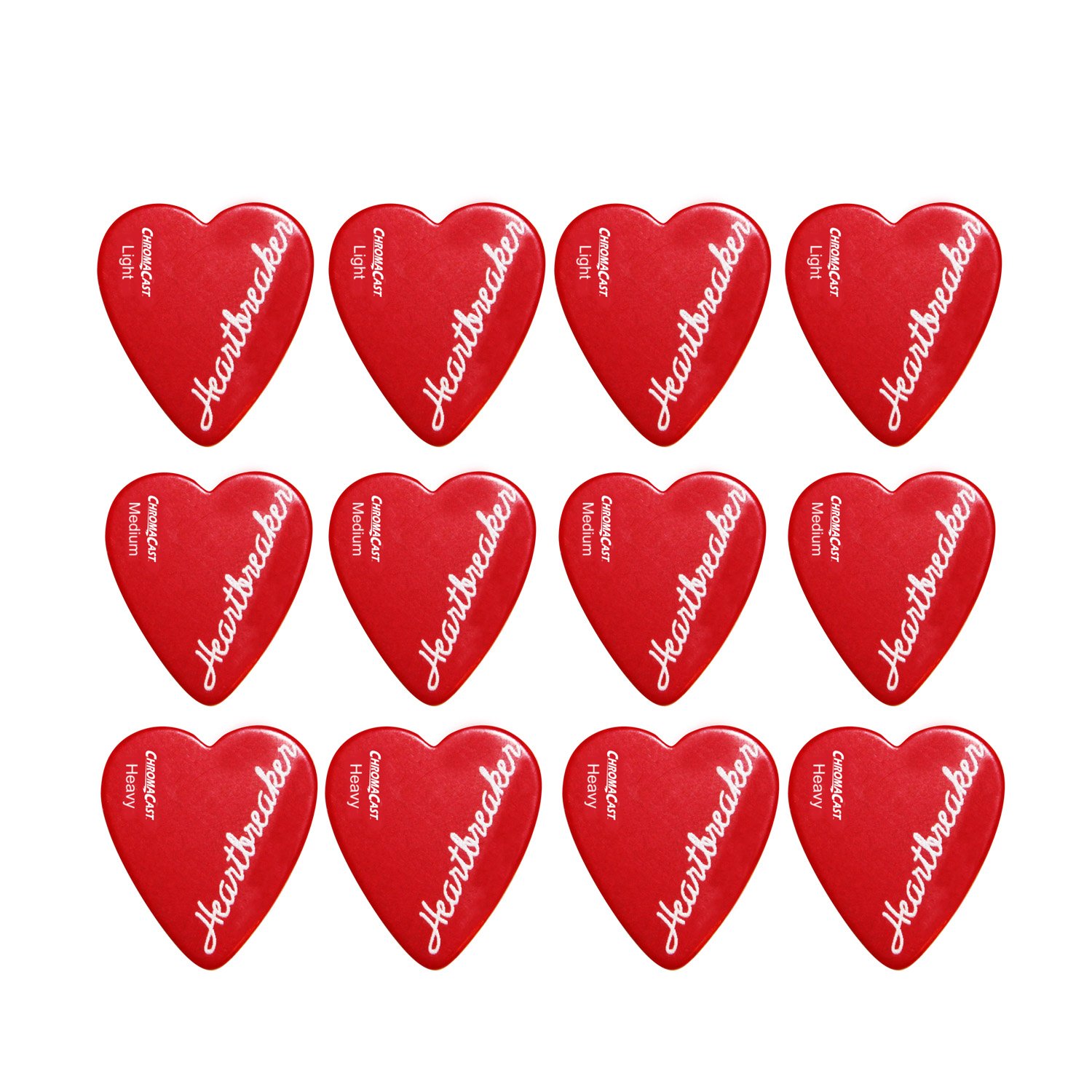 ChromaCast CC-HS-HB-12-PACK "Heartbreaker" Heart Shaped Pick - 12-Pack in Light, Medium and Heavy Gauge