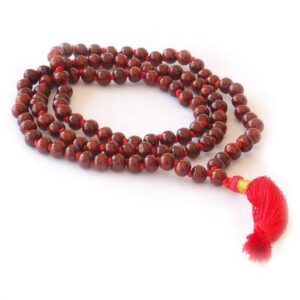 healthandyoga™ rose wood mala (108 + 1 beads with tassel) & velvet bag - hand knotted rosary for mantra chanting, meditation - invokes vitality & courage, improves skin health, influences heart chakra