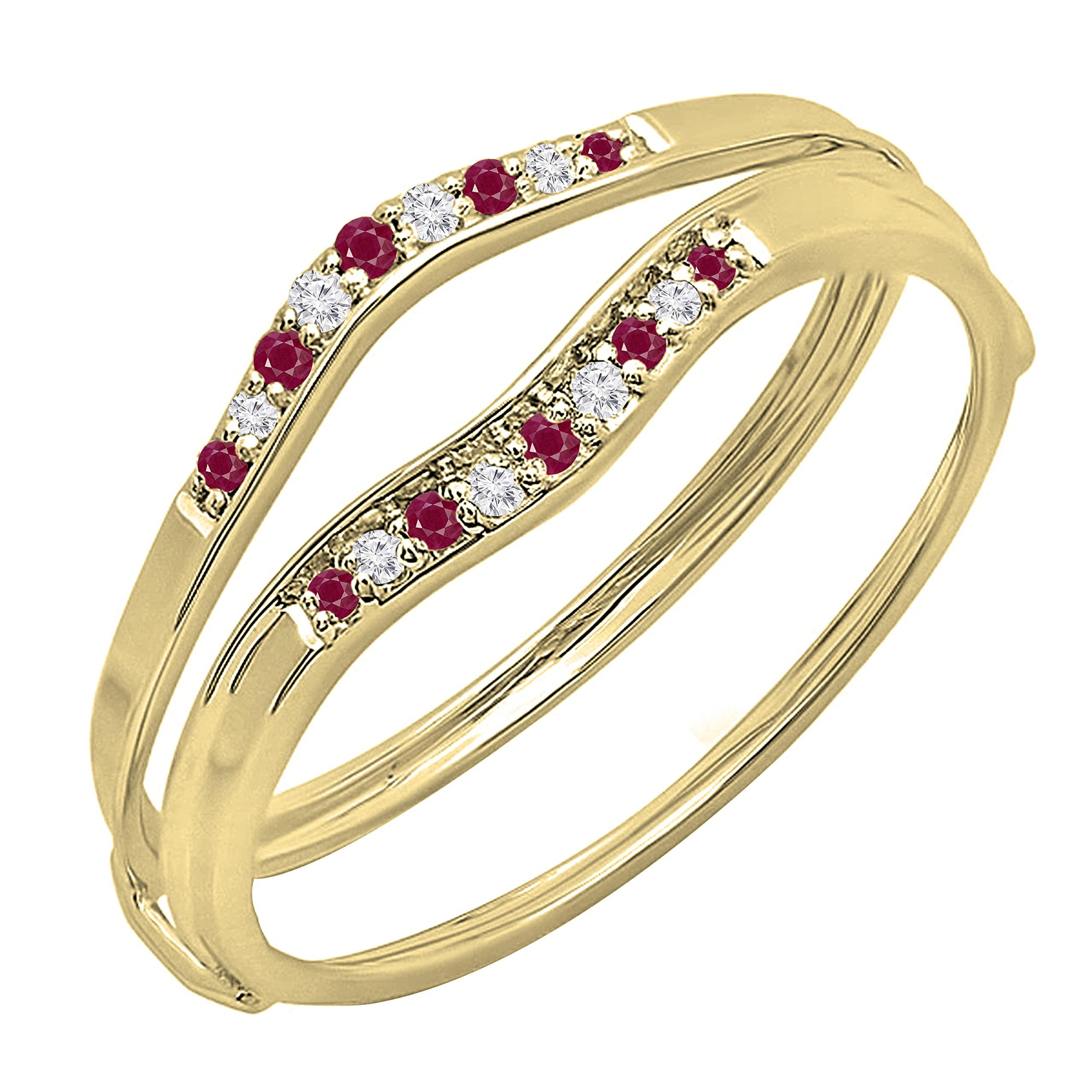 Dazzlingrock Collection Round Ruby & White Diamond Ladies Anniversary Enhancer Guard Wedding Band, 10K Yellow Gold, Size 7