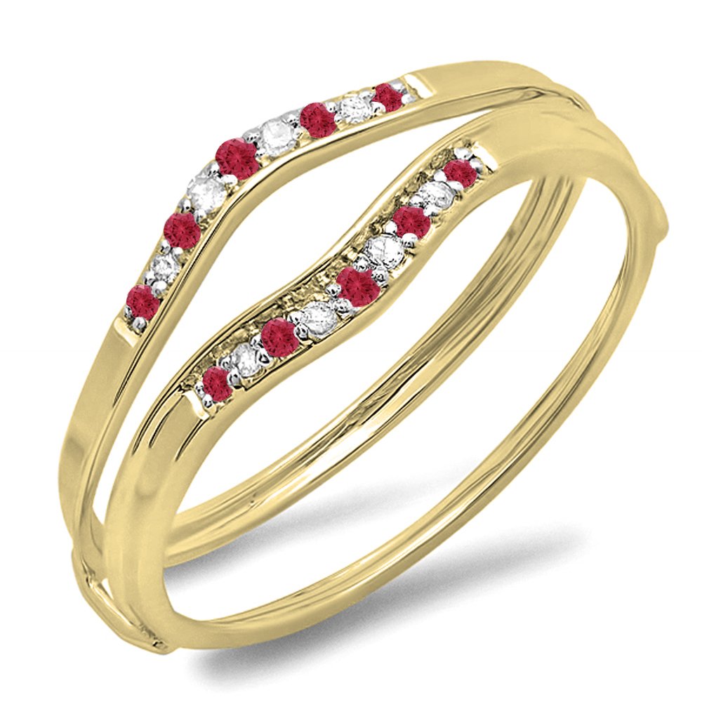 Dazzlingrock Collection Round Ruby & White Diamond Ladies Anniversary Enhancer Guard Wedding Band, 10K Yellow Gold, Size 7