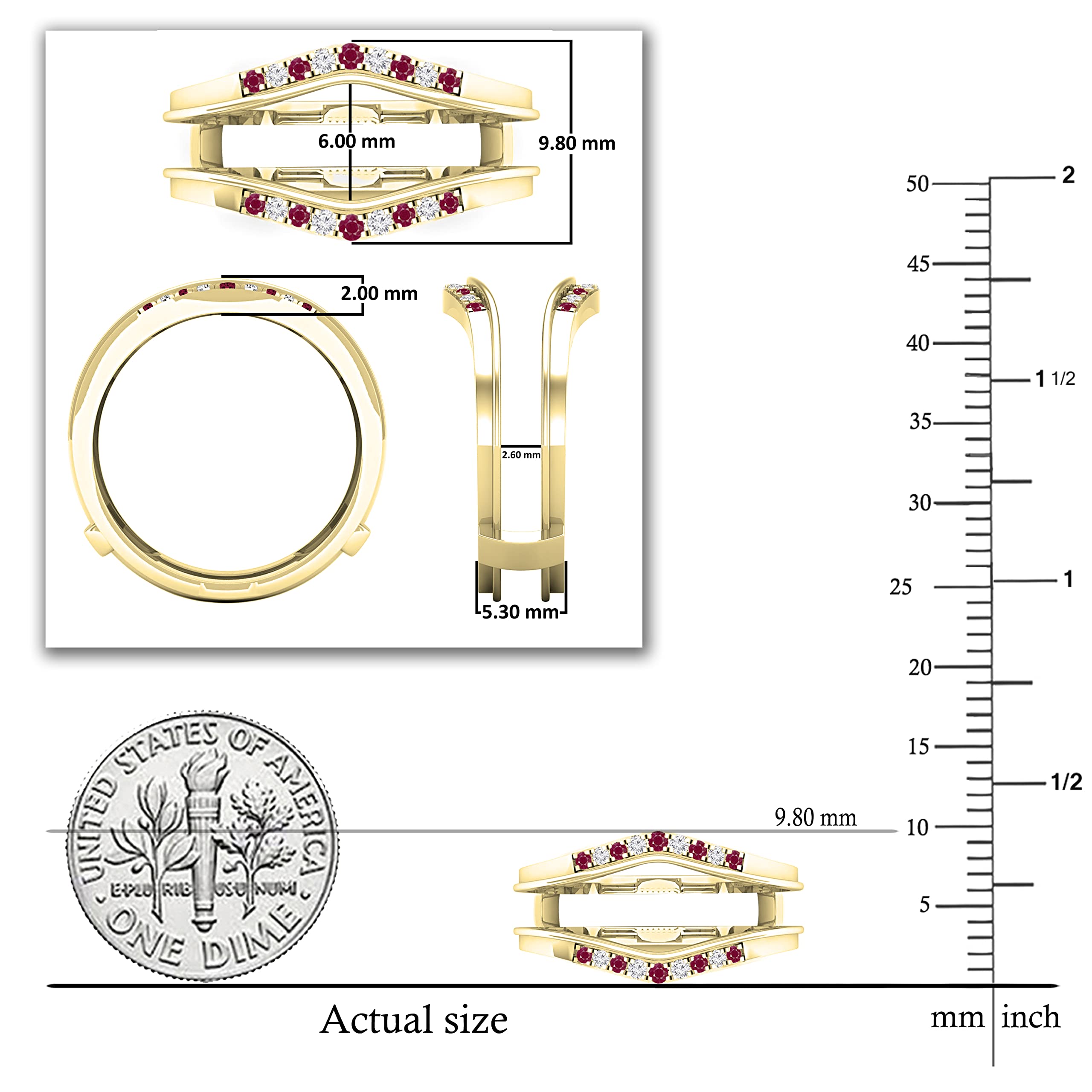 Dazzlingrock Collection Round Ruby & White Diamond Ladies Anniversary Enhancer Guard Wedding Band, 10K Yellow Gold, Size 7