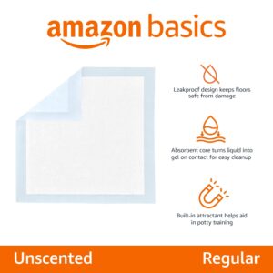 Amazon Basics Dog and Puppy Pee Pads with Leak-Proof Quick-Dry Design for Potty Training, Standard Absorbency, Regular Size, 22 x 22 Inches, Pack of 150, Blue & White