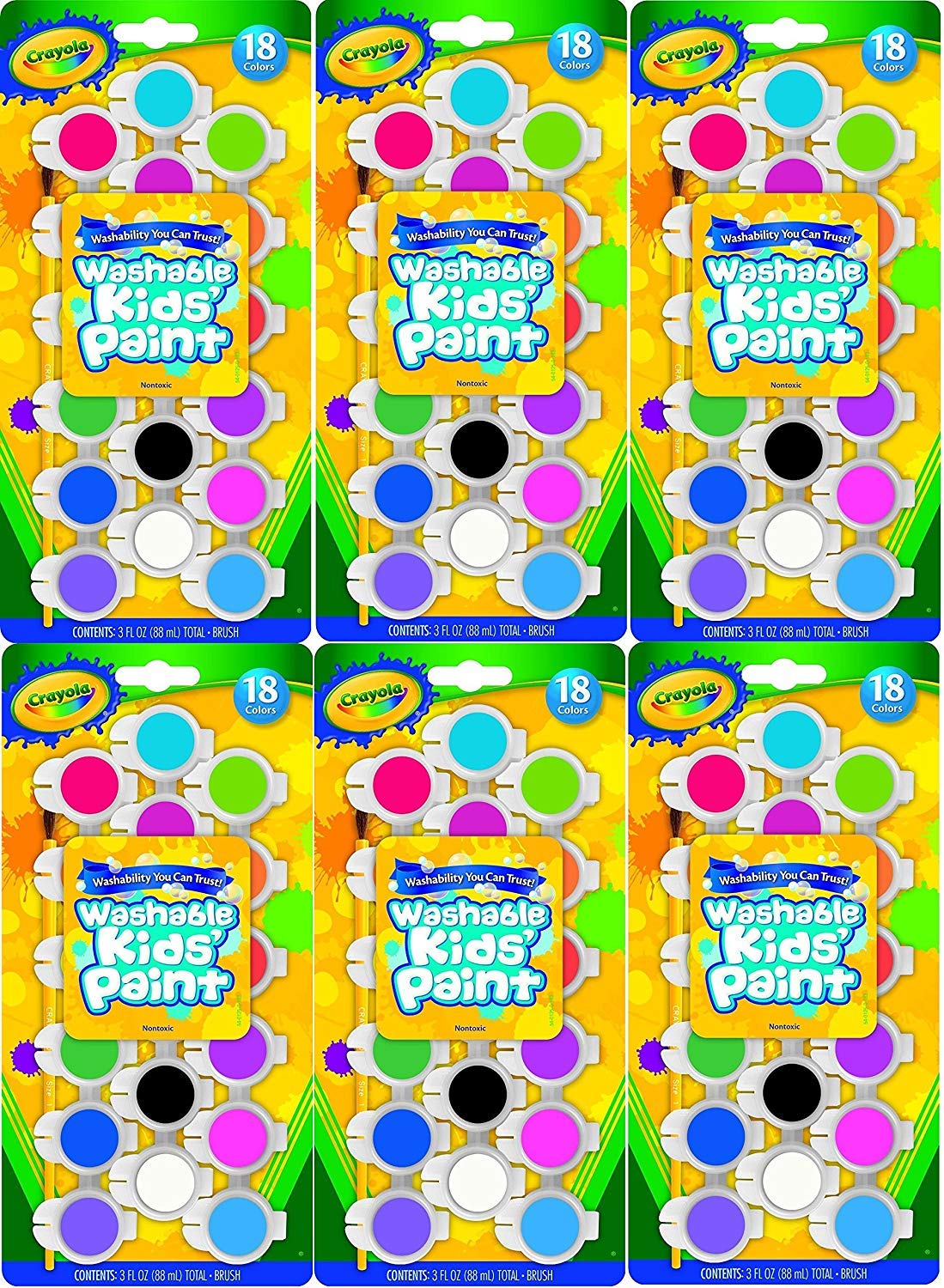 Crayola Washable Kid's Paint Assorted Colors 18 Each (Pack of 6)