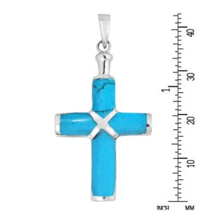 AeraVida Christian Cross Simulated Blue Turquoise Inlay .925 Sterling Silver Pendant