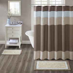 madison park amherst bathroom rugs room décor 100% cotton tufted ultra soft non-slip, absorbent quick dry bathtub mats, 20x30, brown/blue