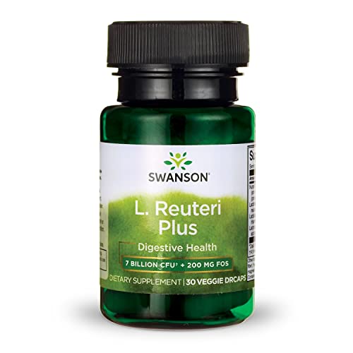 Swanson L. Reuteri Probiotic Plus w/L. Rhamnosus L. Acidophilus & FOS Prebiotic Digestive Support - Promotes Gut Health w/ 7 Billion CFU per Capsule - (30 Veggie Capsules)