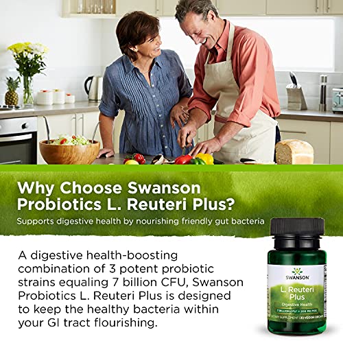 Swanson L. Reuteri Probiotic Plus w/L. Rhamnosus L. Acidophilus & FOS Prebiotic Digestive Support - Promotes Gut Health w/ 7 Billion CFU per Capsule - (30 Veggie Capsules)