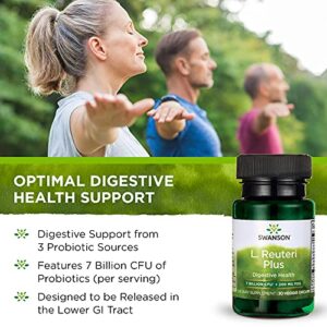 Swanson L. Reuteri Probiotic Plus w/L. Rhamnosus L. Acidophilus & FOS Prebiotic Digestive Support - Promotes Gut Health w/ 7 Billion CFU per Capsule - (30 Veggie Capsules)