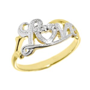 modern contemporary rings dainty 10k yellow gold high polish diamond love script statement ring (size 12)