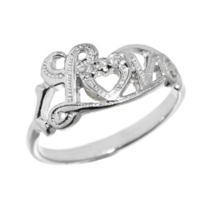 modern contemporary rings dainty 925 sterling silver high polish diamond love script statement ring (size 10)