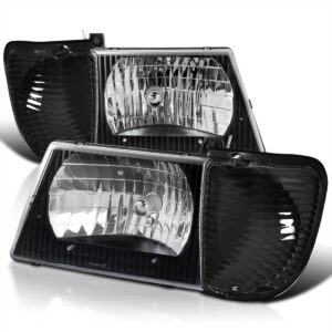 spec-d tuning black headlights+corner lamps compatible with ford econoline van e150 e250 e350 e540 1992-2006 l+r pair assembly