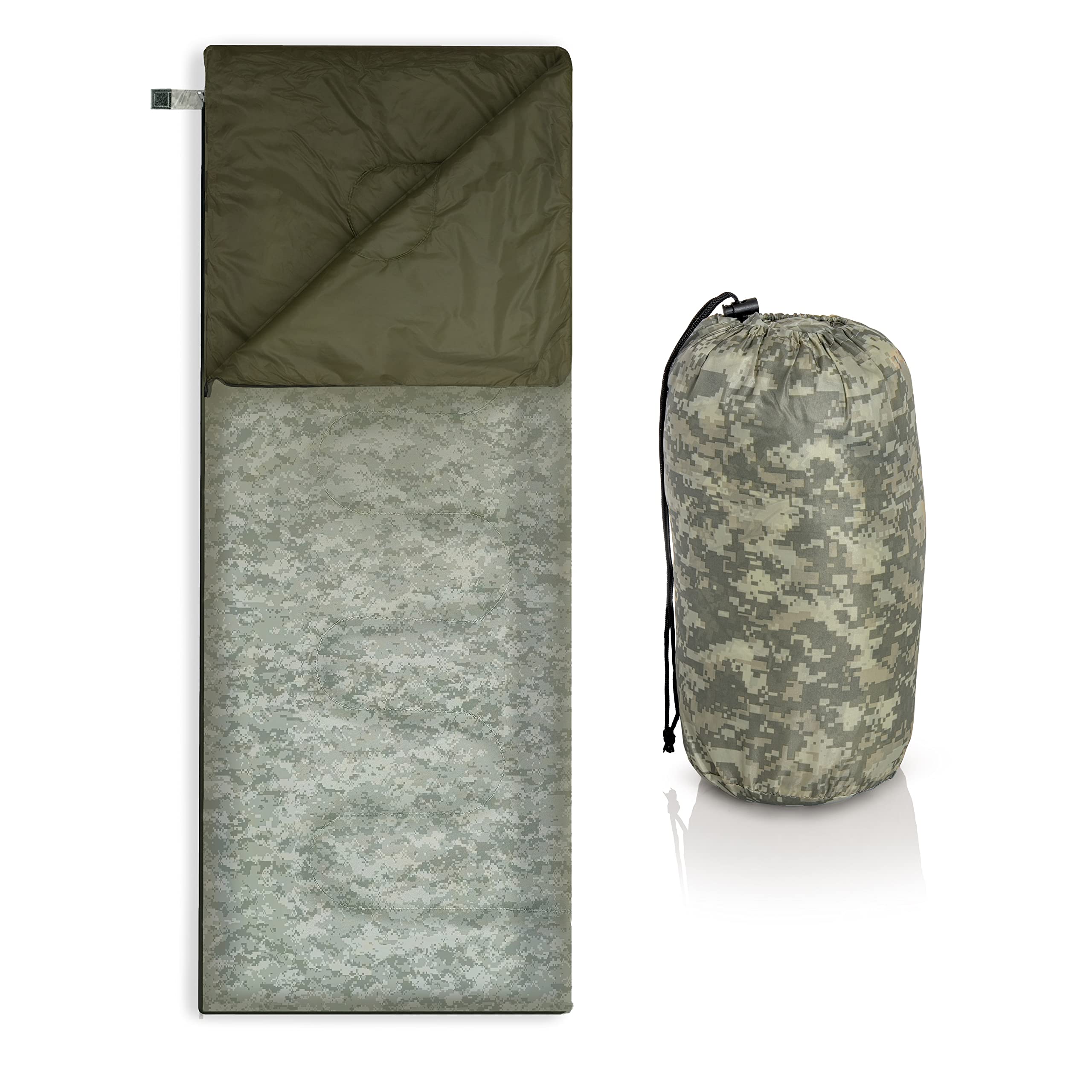 Maxam Sleeping Bag - 28x73 Lightweight Sleep Sack with Light Compression - Waterproof Camping Gear for Backpacking, Hiking, Travel, Outdoors - Soft Sleeping Bags for Adults, Drawstring Pack - Camo