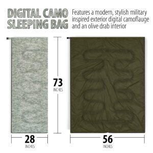 Maxam Sleeping Bag - 28x73 Lightweight Sleep Sack with Light Compression - Waterproof Camping Gear for Backpacking, Hiking, Travel, Outdoors - Soft Sleeping Bags for Adults, Drawstring Pack - Camo