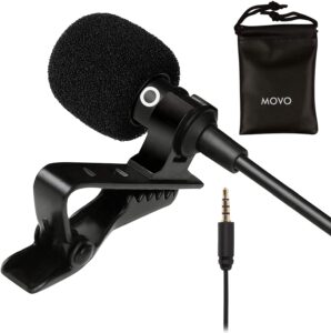 movo pm10 lavalier microphone and lapel microphone for iphone, ipad, android, and other smartphones - easy clip on microphone perfect for recording a podcast, vlog, interview, youtube