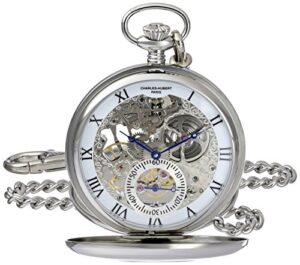 charles-hubert, paris 3972-w premium collection analog display mechanical hand wind pocket watch