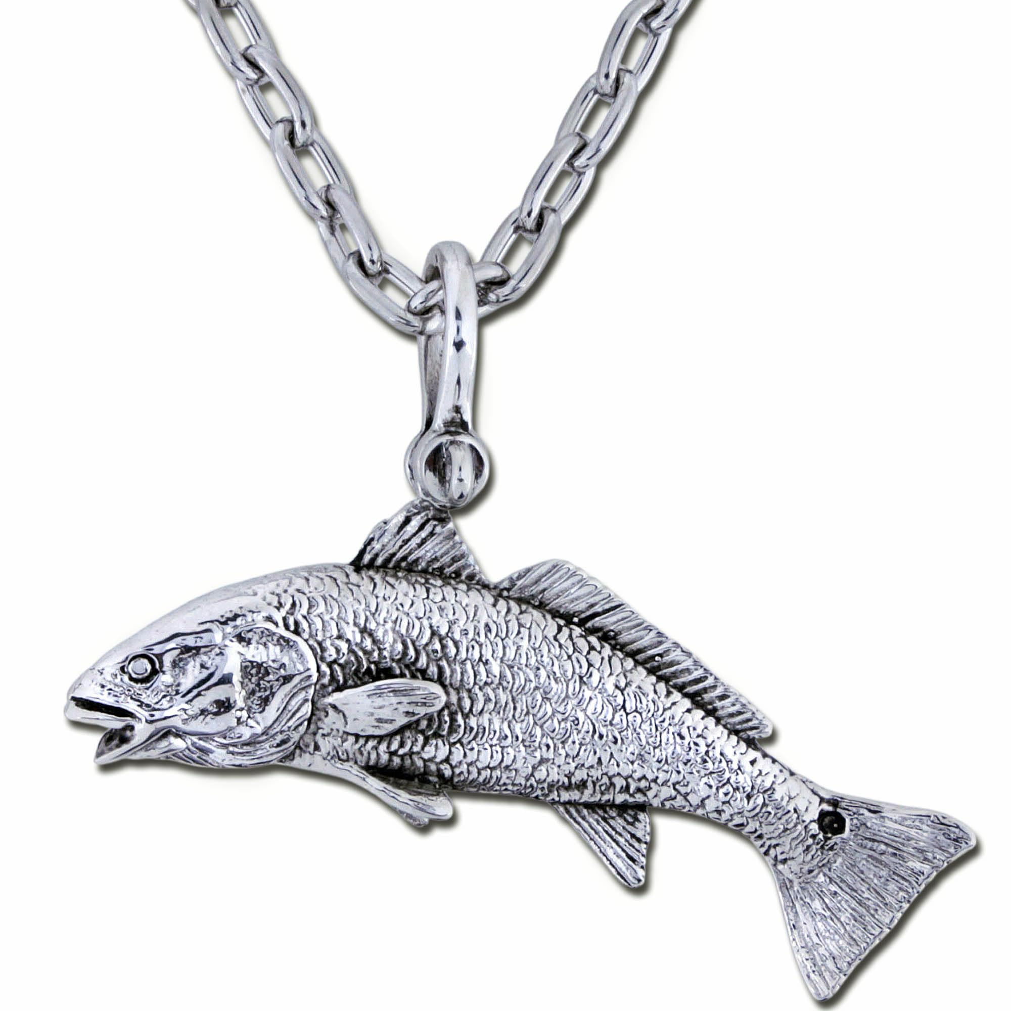 NAUTORA Redfish Pendant Crafted in Sterling Silver on Necklace Chain - Fish Necklace