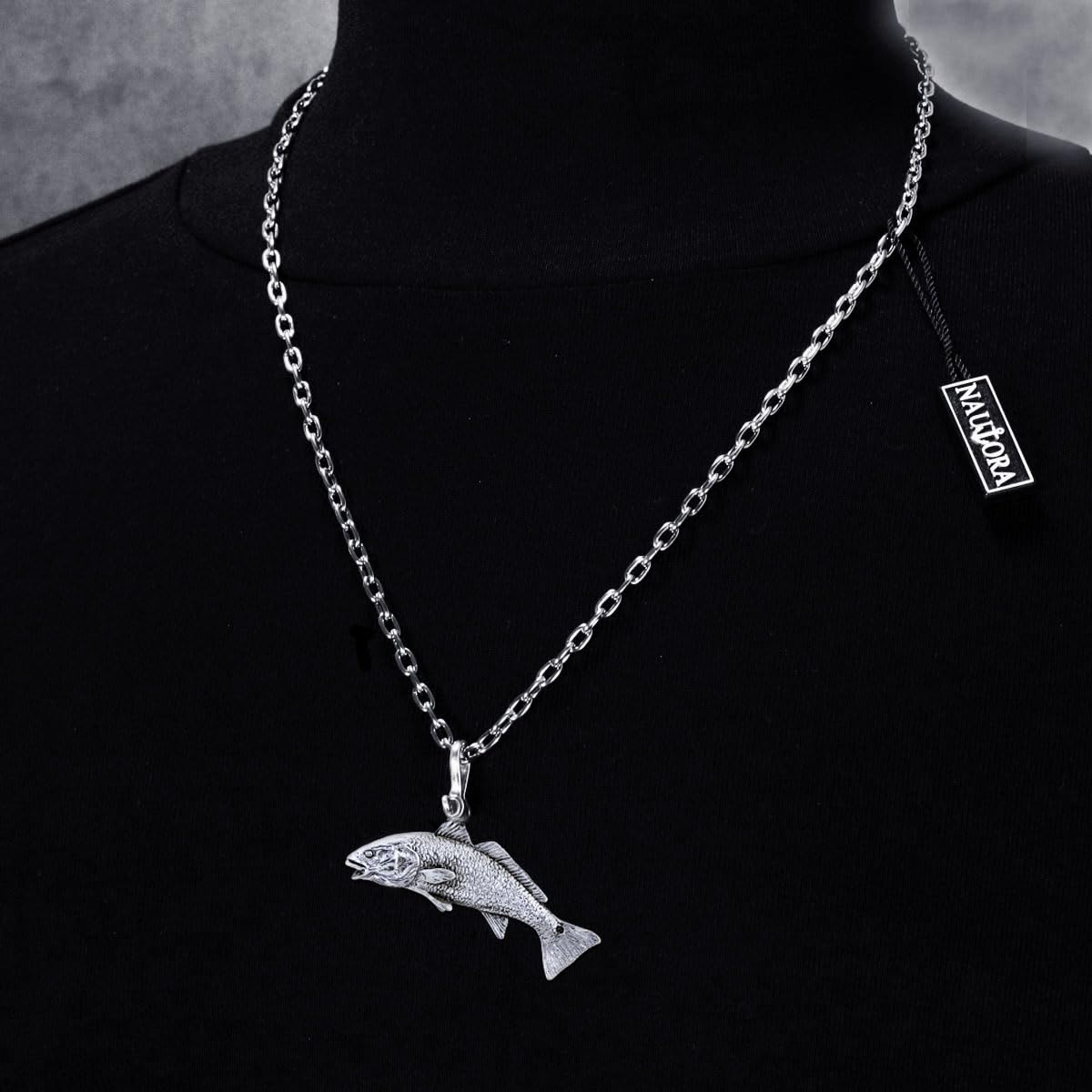 NAUTORA Redfish Pendant Crafted in Sterling Silver on Necklace Chain - Fish Necklace