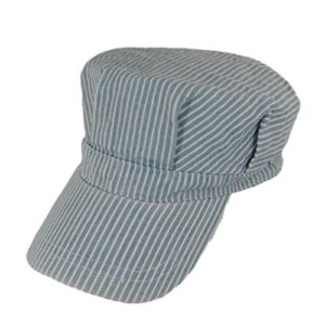 blue and white railroad engineer train conductor adult hat