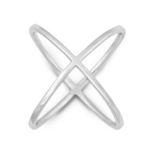 sterling silver high-polish "x" criss-cross long ring (size 7)