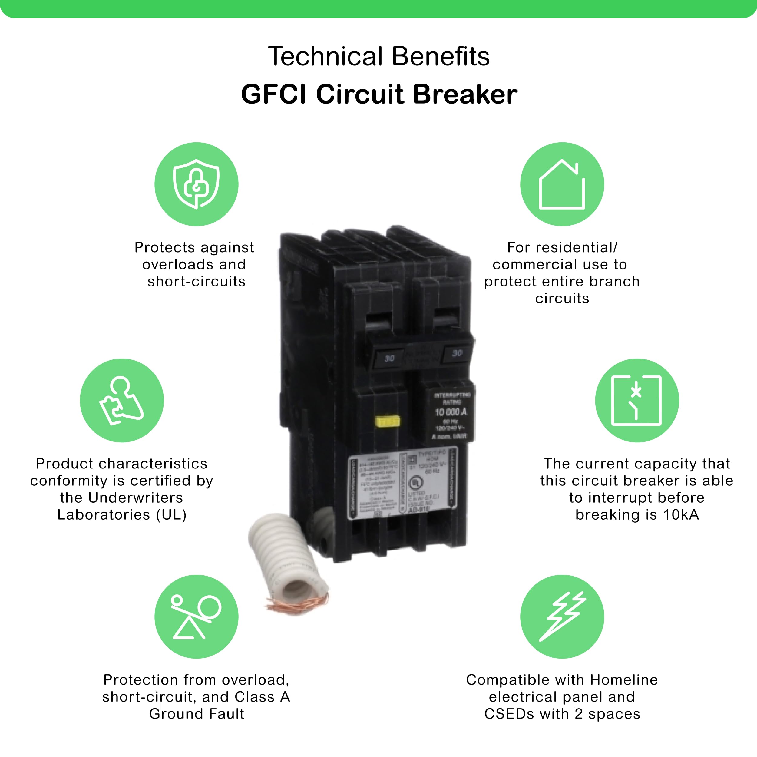 Square D - HOM230GFIC Homeline Circuit Breaker, 30-Amp, 120/240V, 2-Pole, GFCI, Plug-In Mount