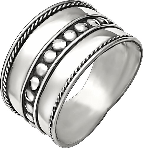 Kinzie Fashion .925 Sterling Silver Wide Balinese Braided Design Cigar Band Ring, Size 9