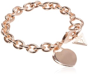 guess "basic" rose gold g logo heart link bracelet