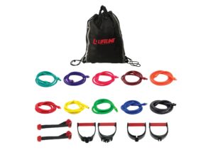 lifeline resistance trainer kit with 10lb to 100lb adjustable resistance level bands for more workout options includes triple grip handles, door anchor, 5ft exercise tubes and carry bag, ultimate