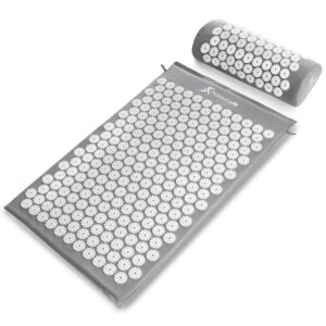 prosourcefit acupressure mat and pillow set for back/neck pain relief and muscle relaxation, grey