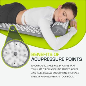 ProsourceFit Acupressure Mat and Pillow Set for Back/Neck Pain Relief and Muscle Relaxation, Grey