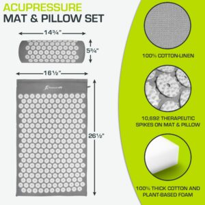 ProsourceFit Acupressure Mat and Pillow Set for Back/Neck Pain Relief and Muscle Relaxation, Grey