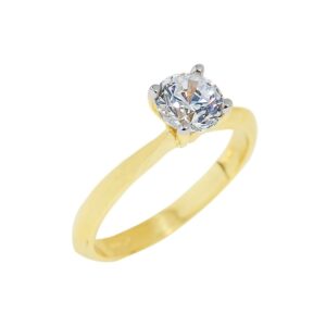 10k yellow gold 2.2mm band four-prong cz solitaire engagement ring (size 7.75)