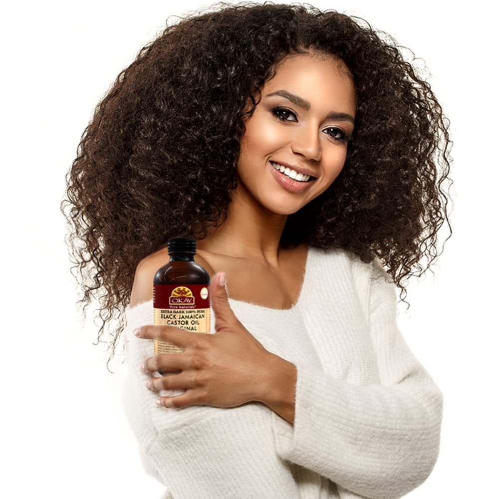 OKAY | Extra Dark 100% Natural Black Jamaican Castor Oil | For All Hair Textures & Skin Types | Grow Strong, Healthy, Smooth and Thick Hair | With Vitamin E - Omega 6 & 9 | 4 oz