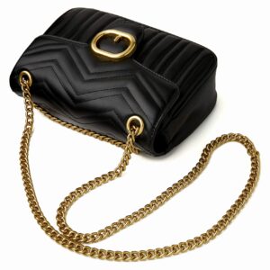 Women Genuine Leather Shoulder Bag Ladies Fashion Clutch Purses Quilted Crossbody Bags With Chain - Black