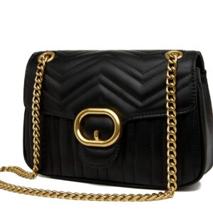 Women Genuine Leather Shoulder Bag Ladies Fashion Clutch Purses Quilted Crossbody Bags With Chain - Black