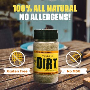 Todd’s DIRT - Original DIRT Medium 4.0 oz Bottle, All Purpose Seasoning & BBQ Rub, Gourmet Mild Savory Seasoning/Rub that’s GREAT ON EVERYTHING, 100% All Natural With No MSG & Gluten-Free