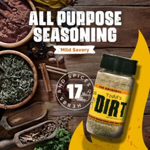 Todd’s DIRT - Original DIRT Medium 4.0 oz Bottle, All Purpose Seasoning & BBQ Rub, Gourmet Mild Savory Seasoning/Rub that’s GREAT ON EVERYTHING, 100% All Natural With No MSG & Gluten-Free