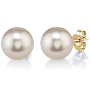 the pearl source round white freshwater real pearl earrings in aaaa quality for women - 14k gold stud earrings | hypoallergenic earrings with genuine cultured pearls, 8.0-8.5mm