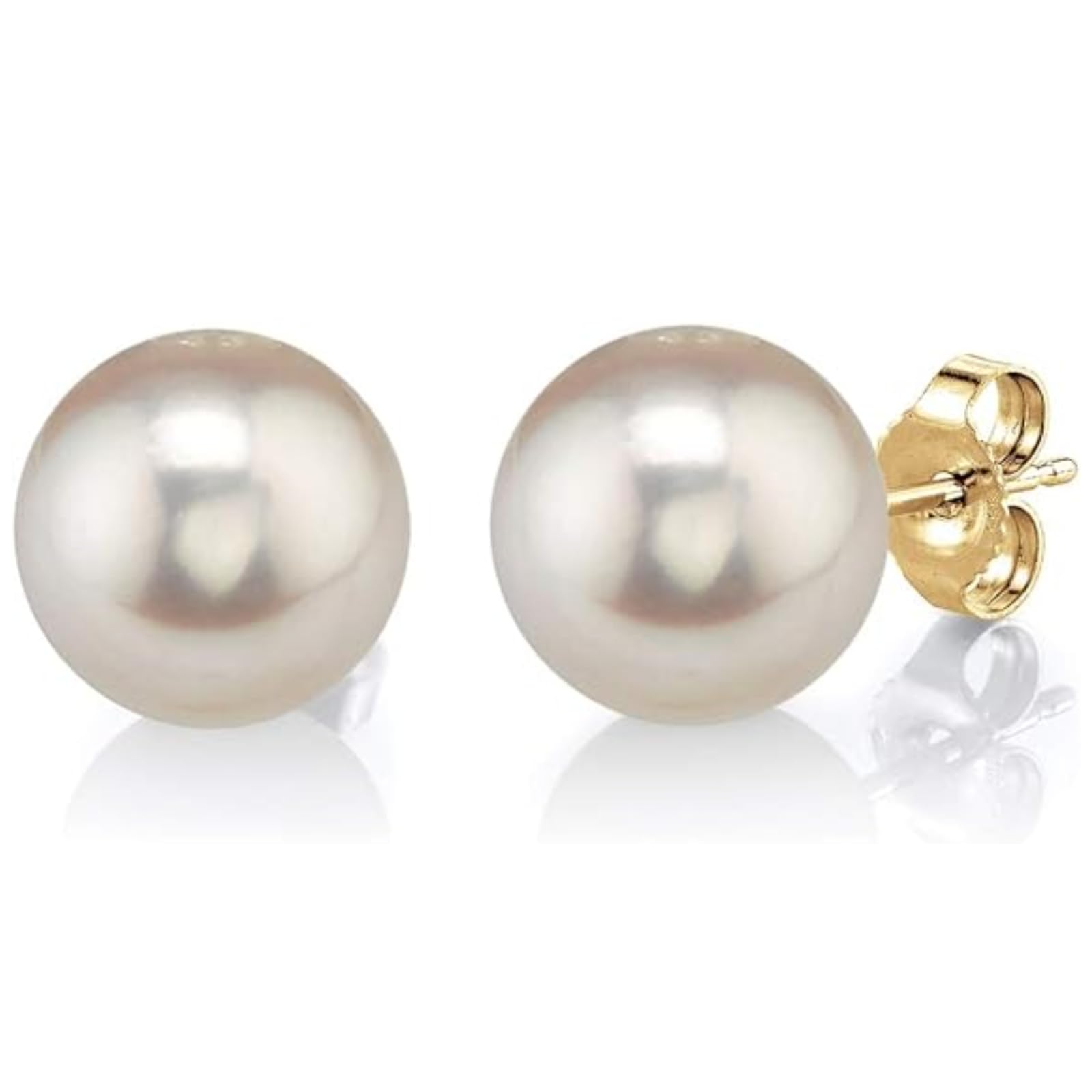 THE PEARL SOURCE Round White Freshwater Real Pearl Earrings in AAAA Quality for Women - 14k Gold Stud Earrings | Hypoallergenic Earrings with Genuine Cultured Pearls, 8.0-8.5mm