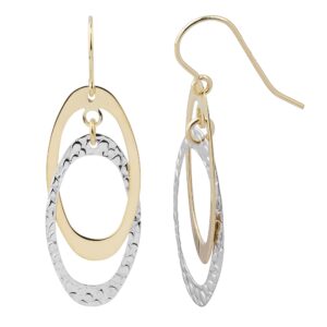 kooljewelry 10k two-tone gold textured and high polish overlapping ovals dangle earrings