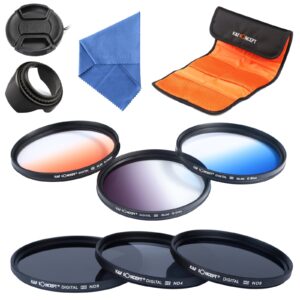 67mm filter set k&f concept 67mm professional lens filters neutral density filters (nd2 nd4 nd8) graduated color filter (blue orange gray) for nikon canon cameras lens hood cleaning cloth filter pouch