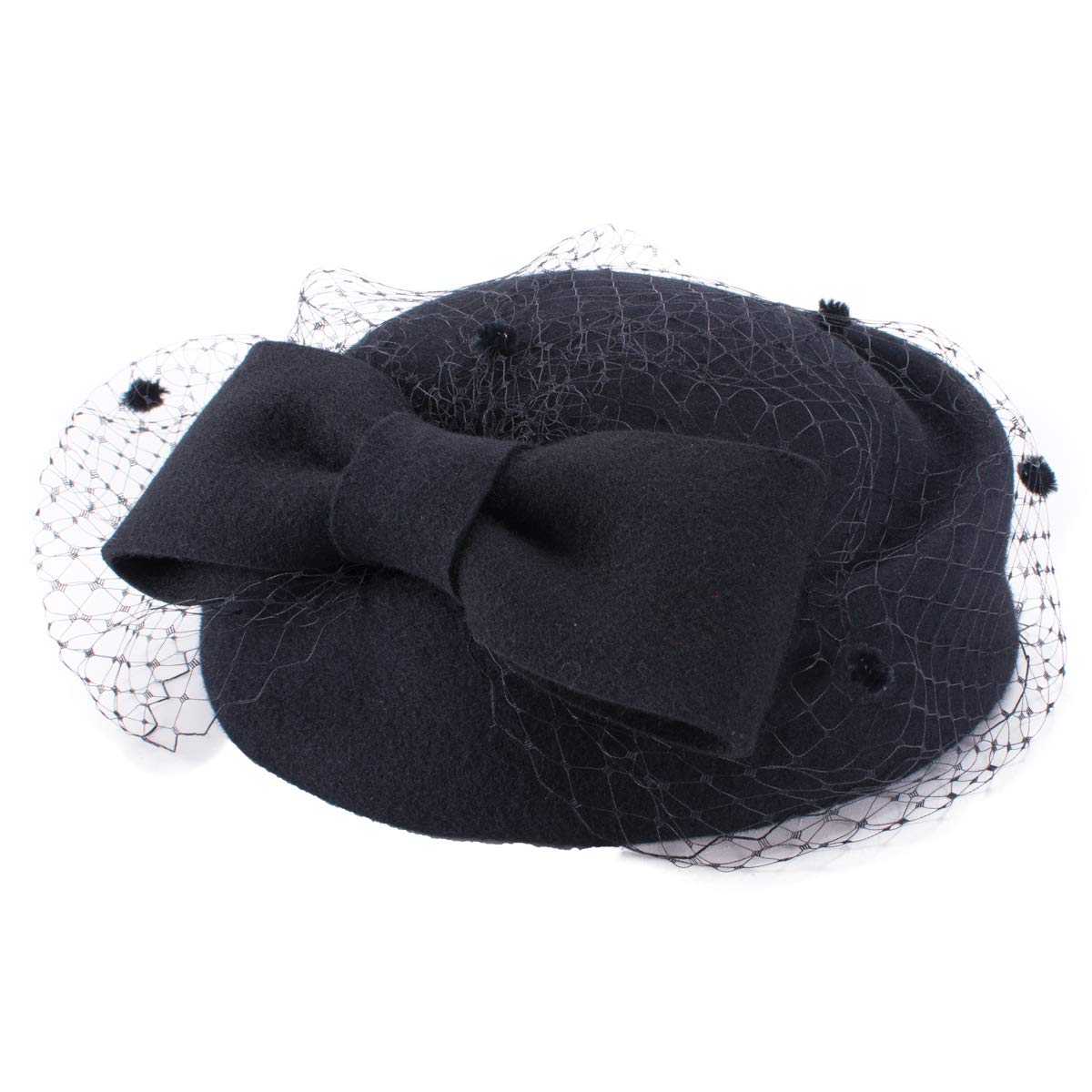 Lawliet Womens Dress Fascinator Wool Felt Pillbox Hat Party Wedding Bow Veil A080 (Black)