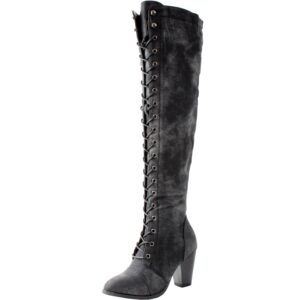 forever camila-48 womens chunky heel lace up over the knee high riding boots,black,8.5