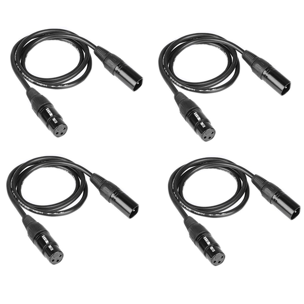 4PCS 1m Long DMX 512 XLR Cable DMX 3.2t 3 Pin True DMX Cable Male to Female for DMX Microphone Stage Lights