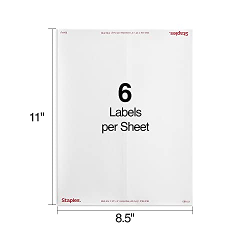 Staples White Shipping Labels 4 x 3 1/3 250 Sheets 1500 Labels