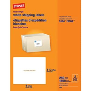 Staples White Shipping Labels 4 x 3 1/3 250 Sheets 1500 Labels