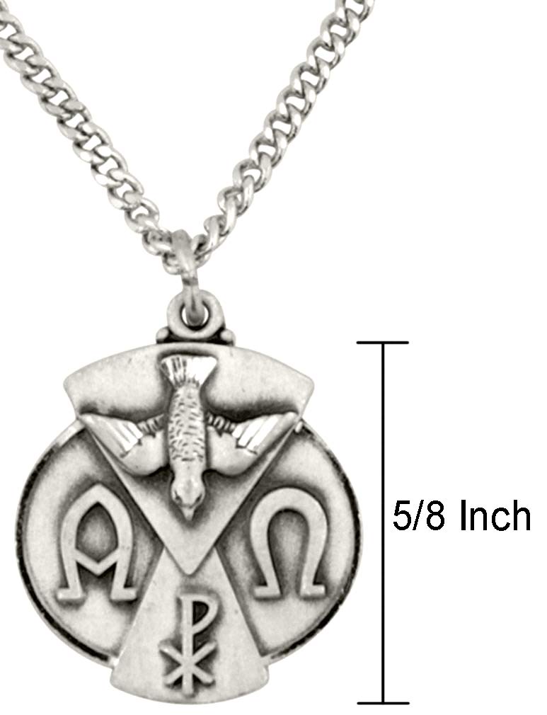 Holy Spirit Chi Rho Cross 5/8 Inch Sterling Silver Medal