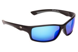 strike king plus hudson polarized sunglasses with matte black/gray frames and revo blue mirror gray lenses (sg-skp36)